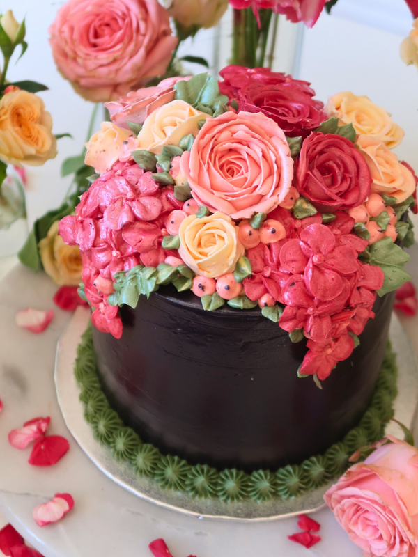 Black Hatbox Buttercream Bloom Cake | FREE Delivery | London & Surrey