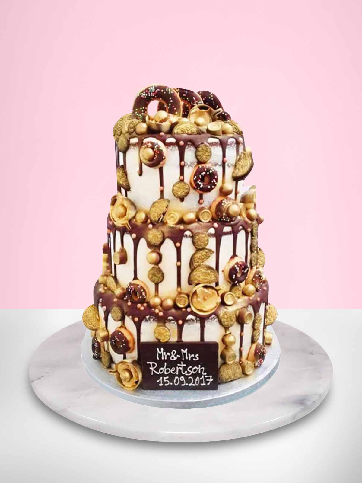 Salted Caramel Naked Golden Wedding Cake | Free Delivery | London & Surrey